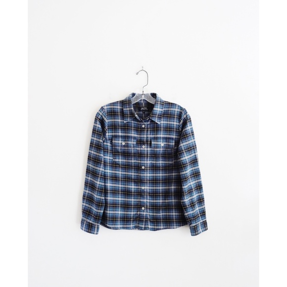 A.P.C. | Tops | Apc Blue Plaid Flannel Long Sleeve Bd Top Sz S | Poshmark